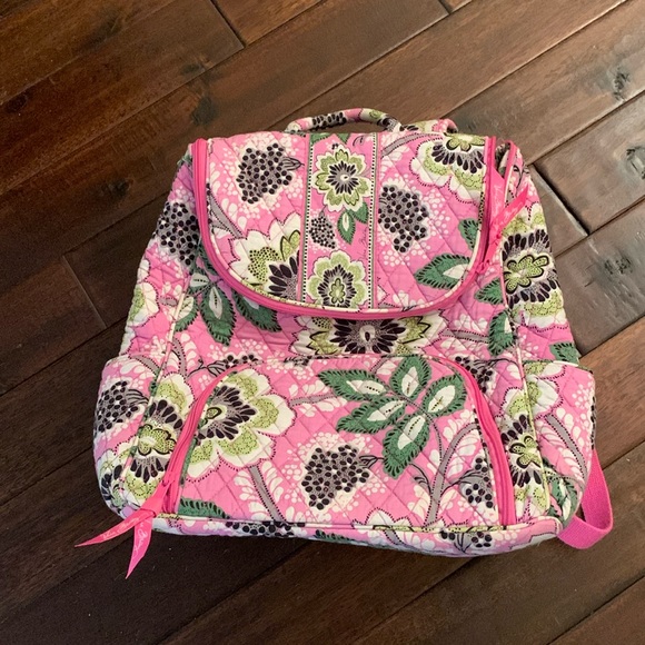 Vera Bradley | Bags | Vera Bradley Pink And Green Quilted Backpack Euc ...